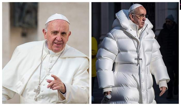 Imaginea cu Papa Francisc îmbrăcat într-o geacă Balenciaga. Fotografia ...